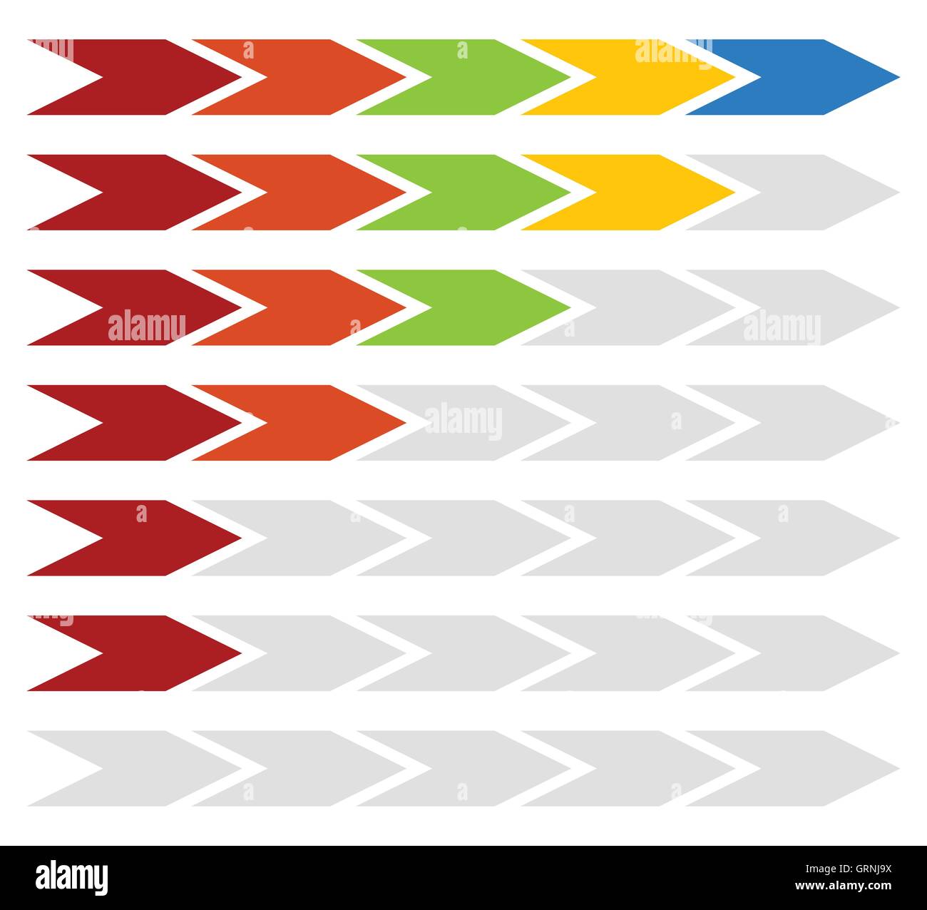 Progress, step, level indicators with 5 steps arrows Stock Vector Image ... Progress, step, level indicators with 5 steps arrows Stock Vector Image ...