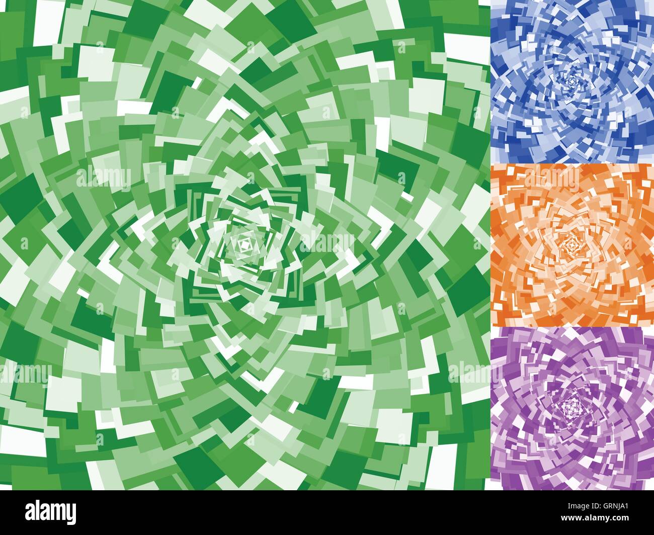 Irregular spirals made of squares. Rotating, swirling assymetric ...