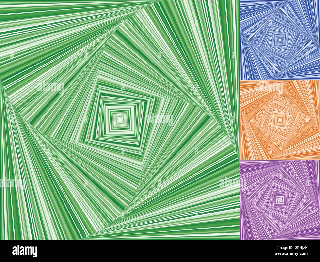Irregular spirals made of squares. Rotating, swirling assymetric ...