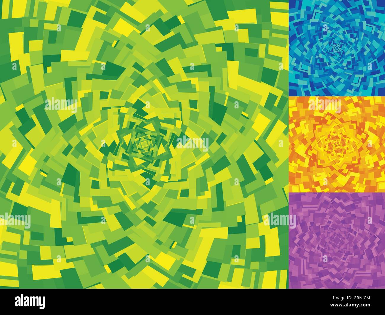 Irregular spirals made of squares. Rotating, swirling assymetric ...