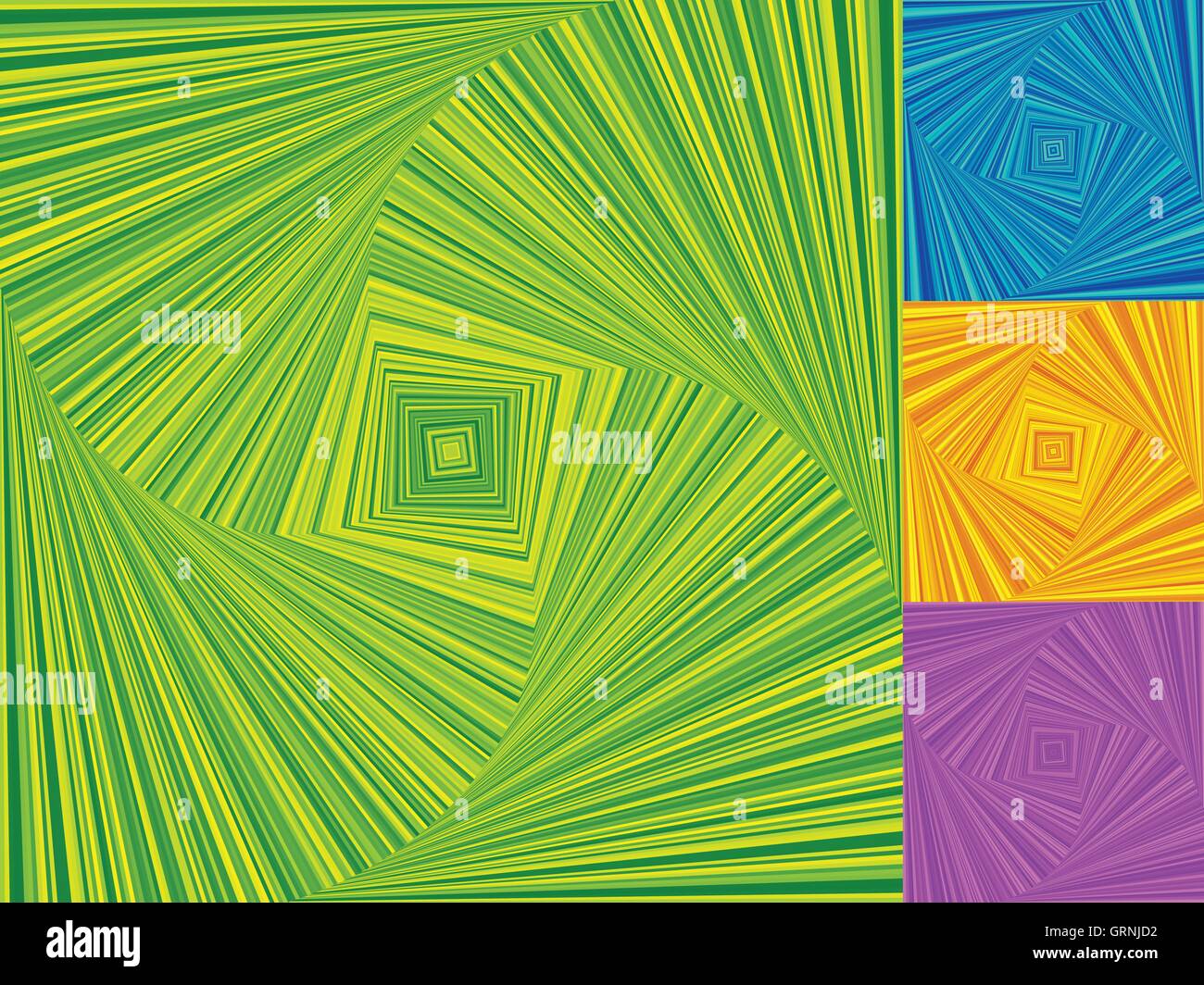 Irregular spirals made of squares. Rotating, swirling assymetric ...