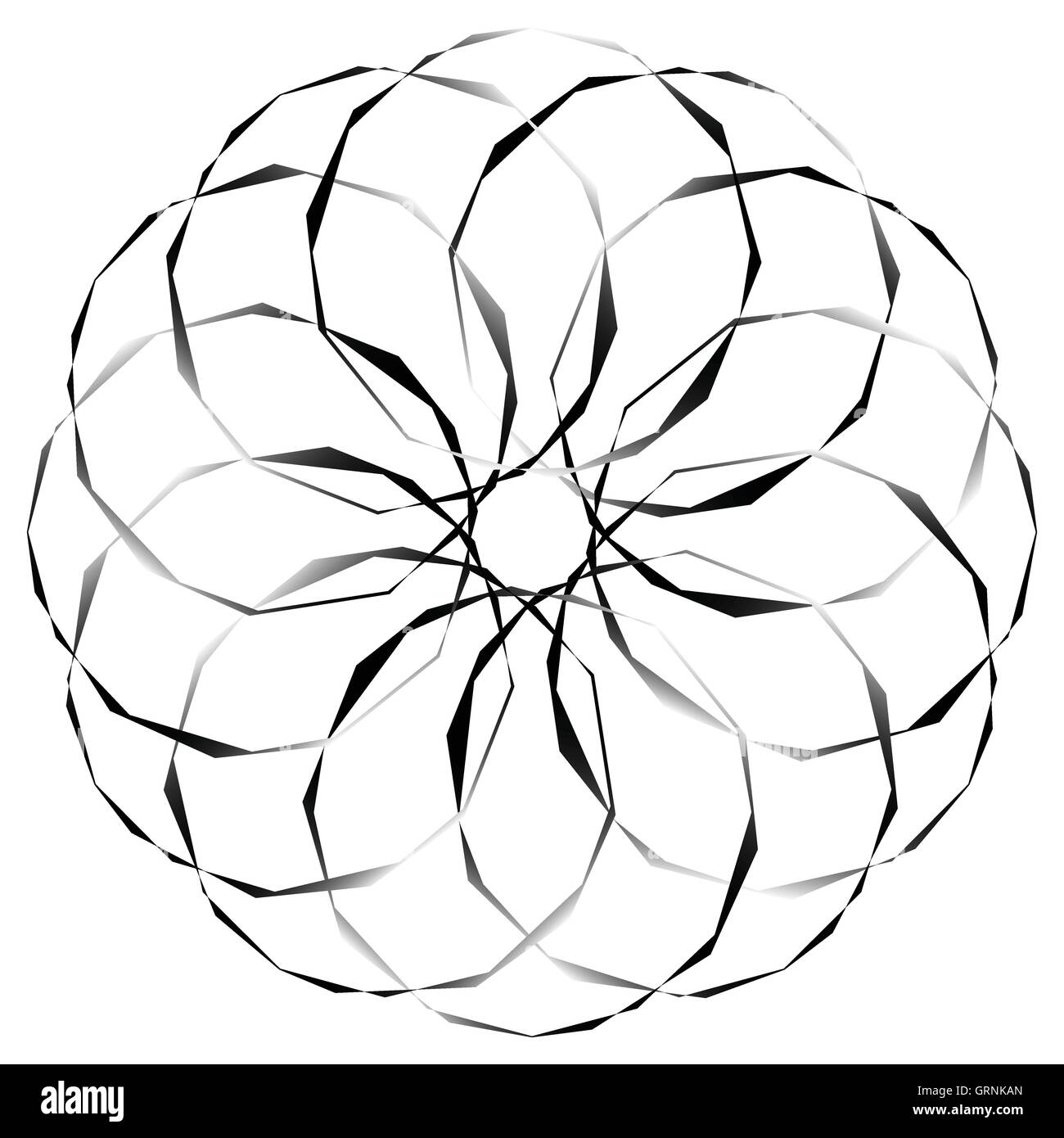 Radial, spirally geometric decorative element - Abstract monochrome ...