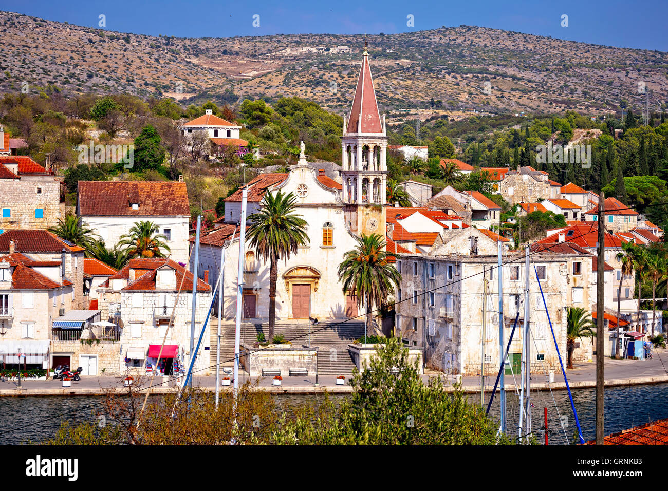 Town of Milna waterfront on Brac island, Dalmatia, Croatia Stock Photo ...