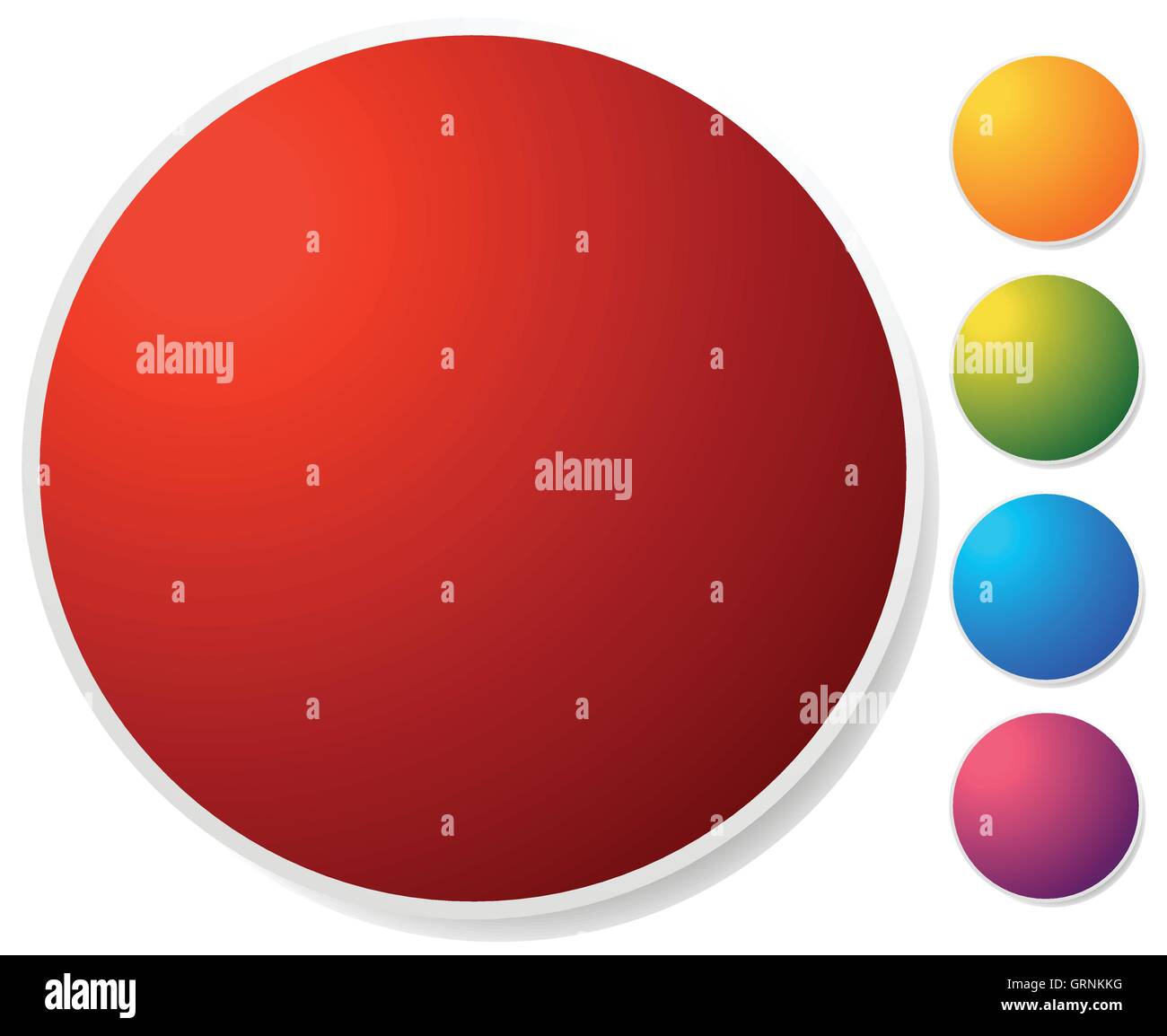 Empty circle button, icon background in 5 vibrant colors. Generic ...
