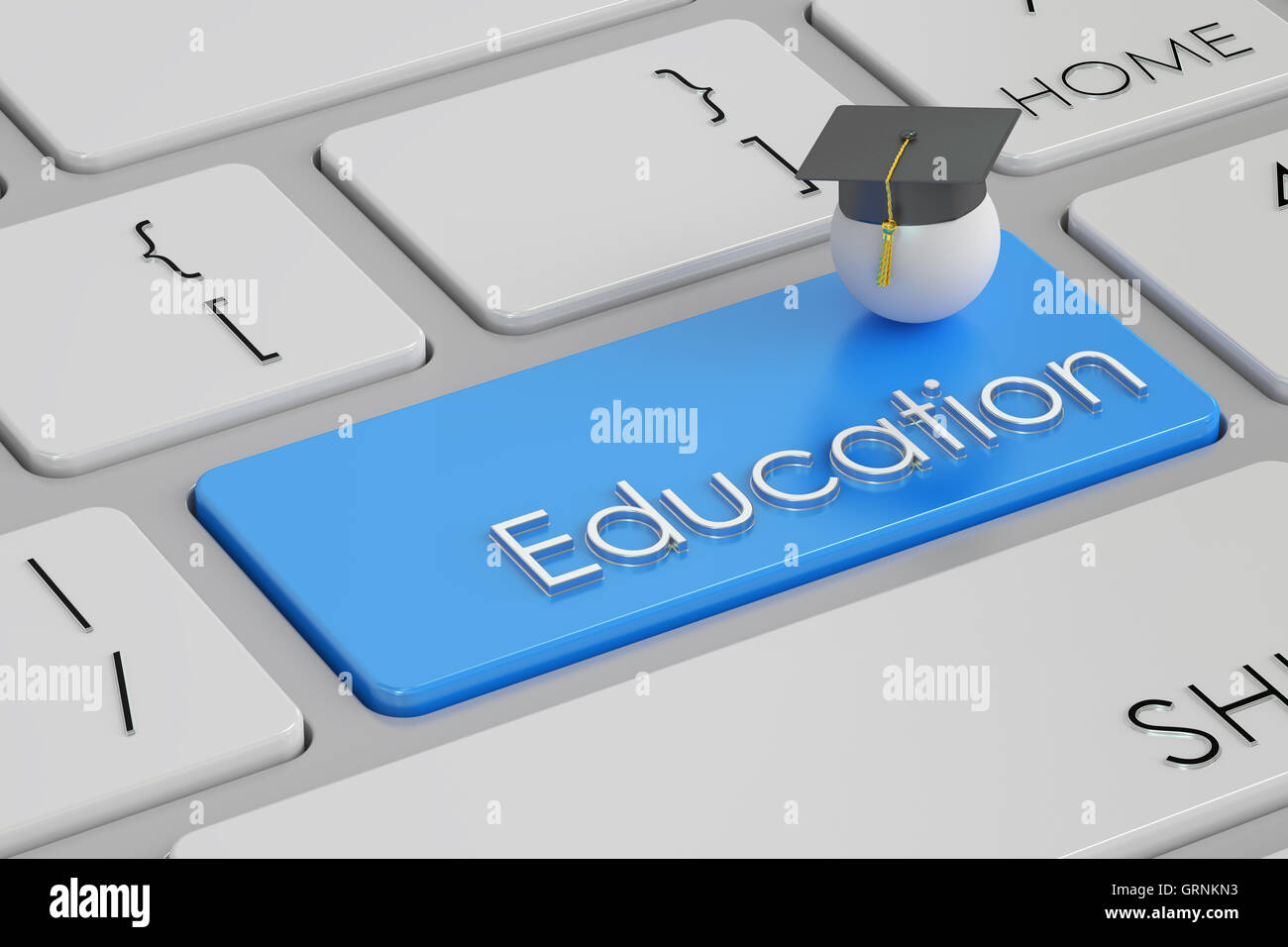 education button, blue key on keyboard. 3D rendering Stock Photo - Alamy