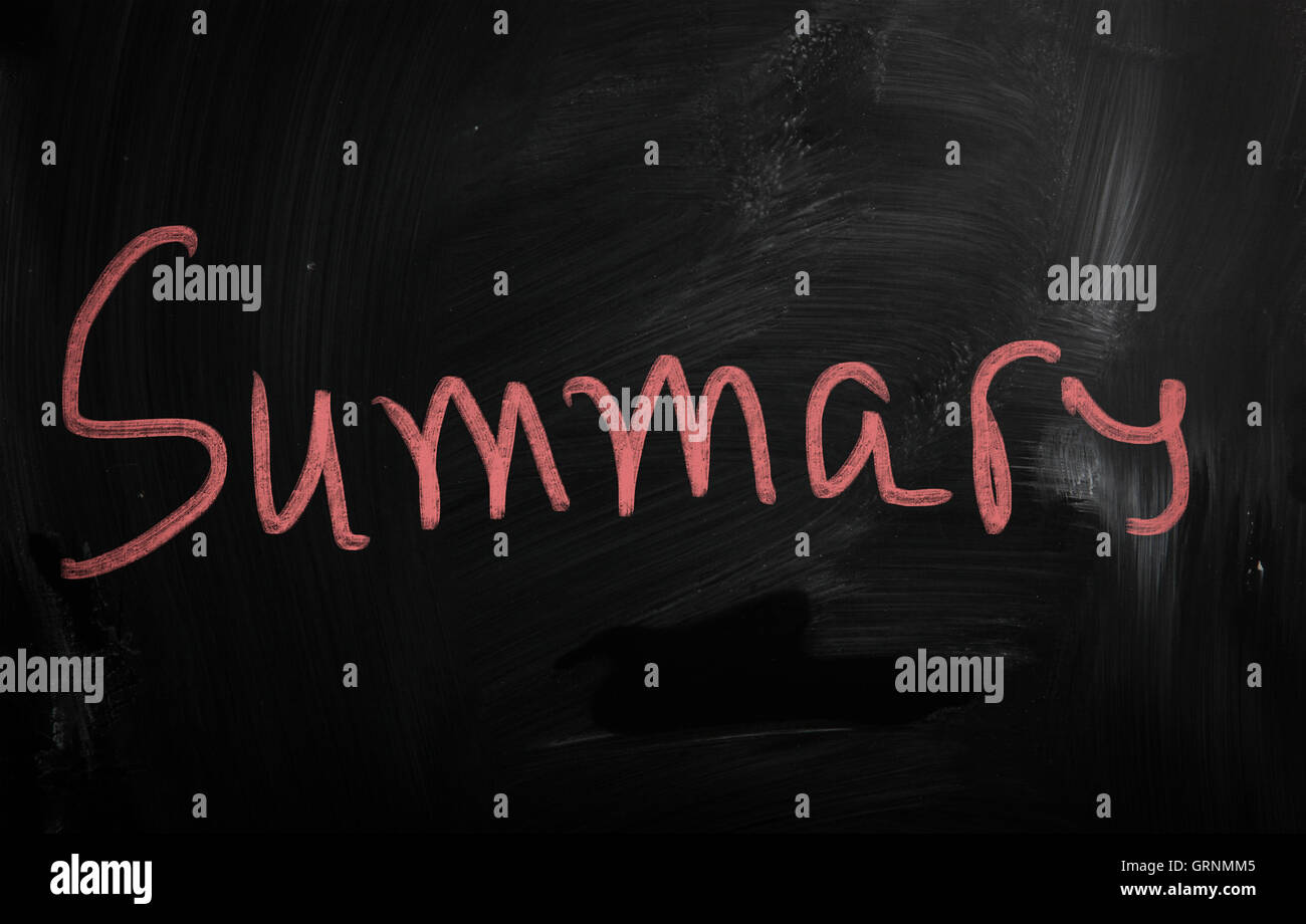 Summary handwritten with white chalk on a blackboard Stock Photo - Alamy