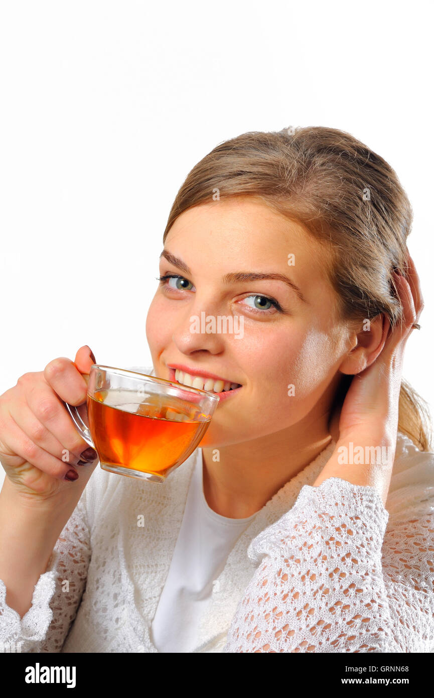 Woman With Cup of Tea Stock Photo - Alamy