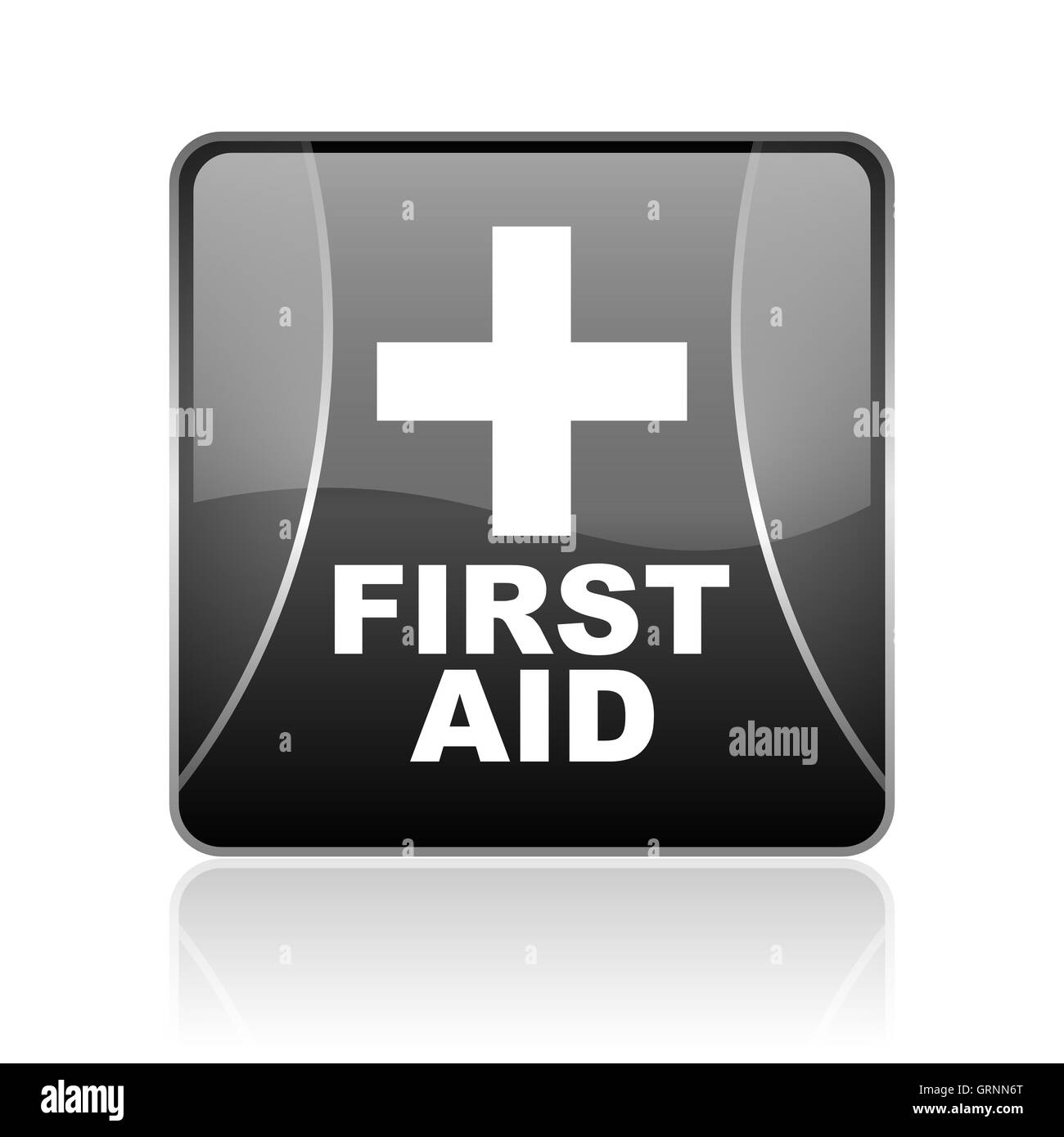 first aid black square web glossy icon Stock Photo - Alamy