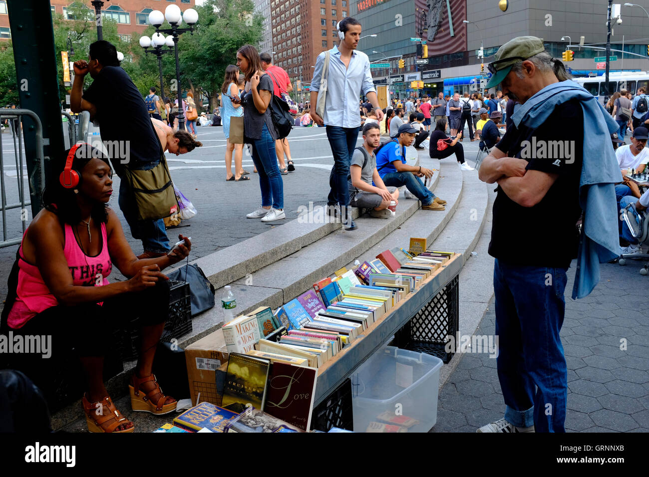 Woman selling second hand books at Union Square,Manhattan,New York City ...