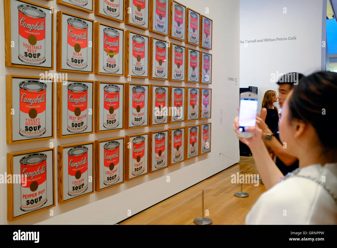 Visitors in front of Campbell's Soup Cans (1962) by Andy Warhol in ...