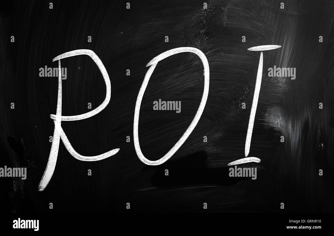 The word "ROI" handwritten with white chalk on a blackboard Stock Photo ...