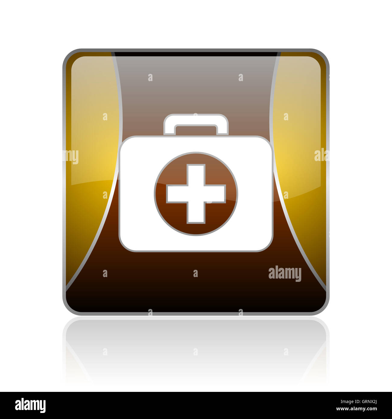 first aid kit golden square web glossy icon Stock Photo - Alamy