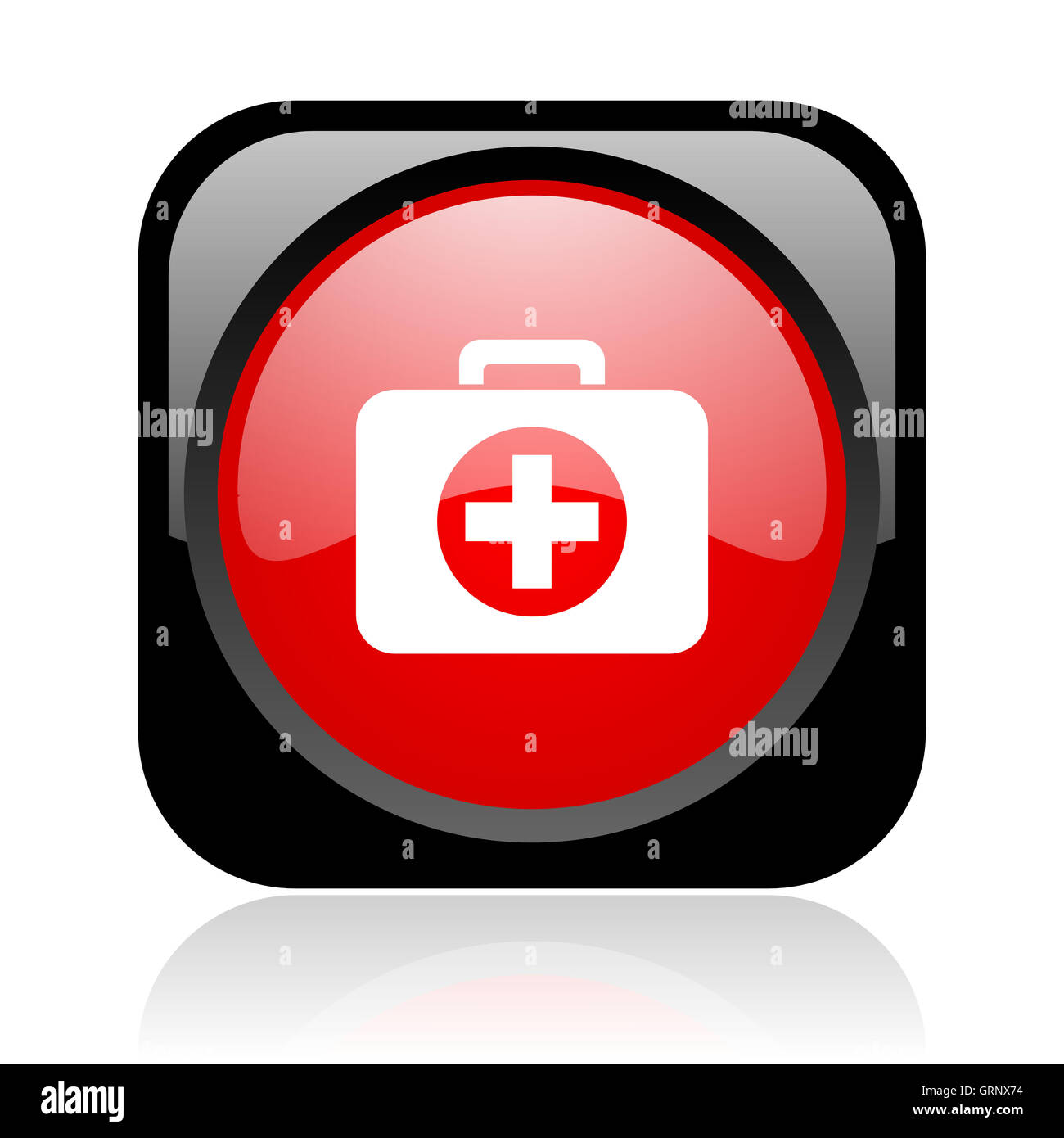 first aid kit black and red square web glossy icon Stock Photo - Alamy