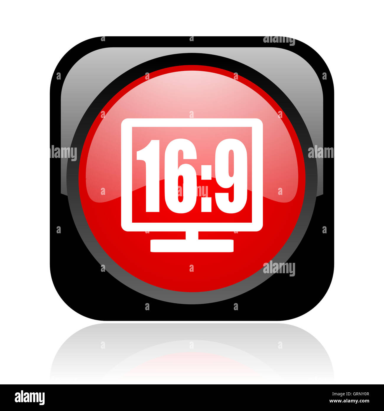 16 9 display black and red square web glossy icon Stock Photo - Alamy