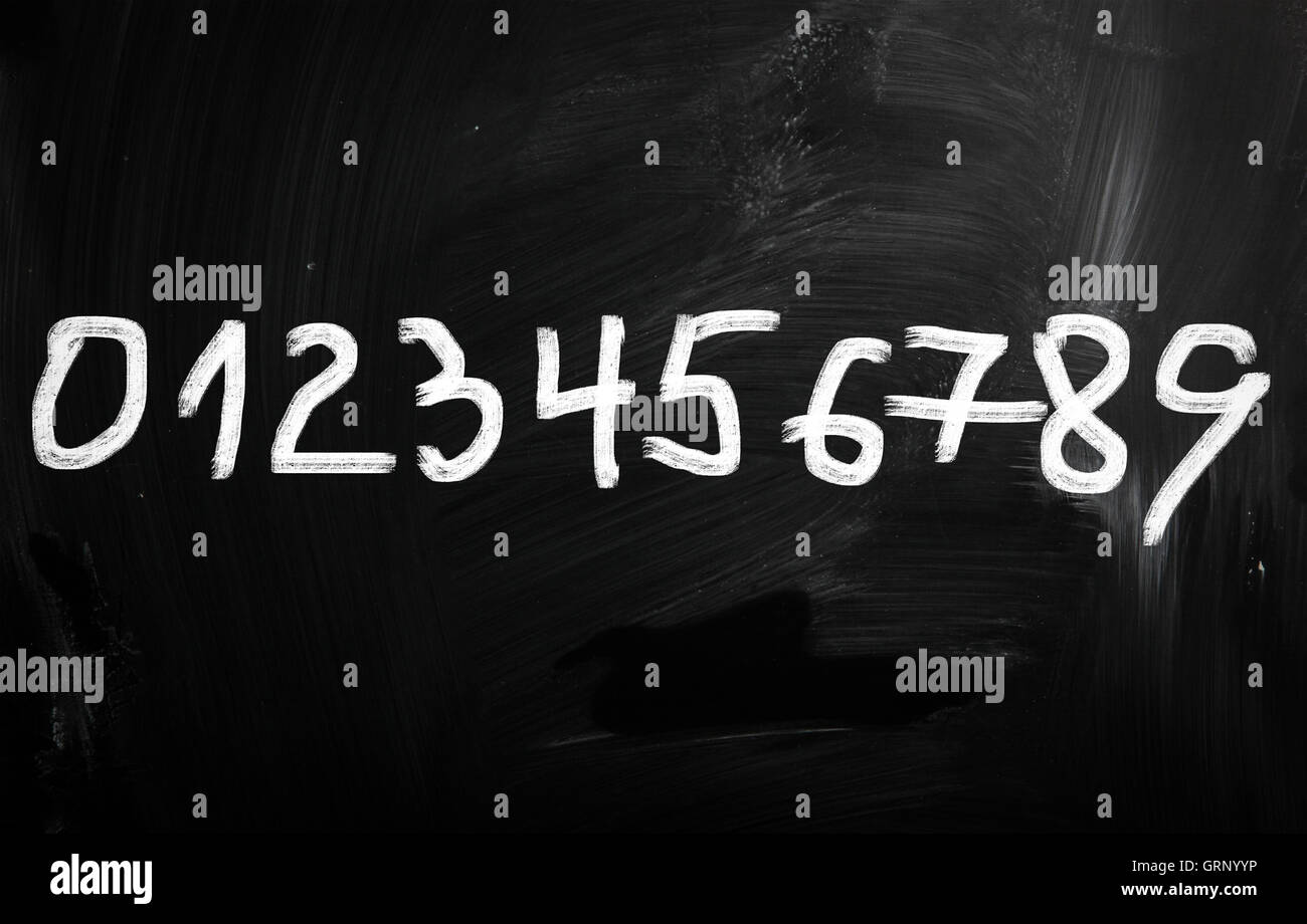 Numbers handwritten with white chalk on a blackboard Stock Photo - Alamy