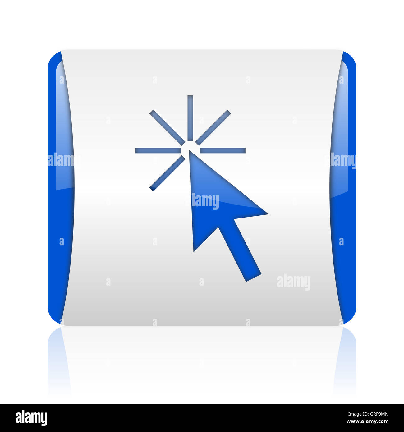 click here blue square web glossy icon Stock Photo - Alamy
