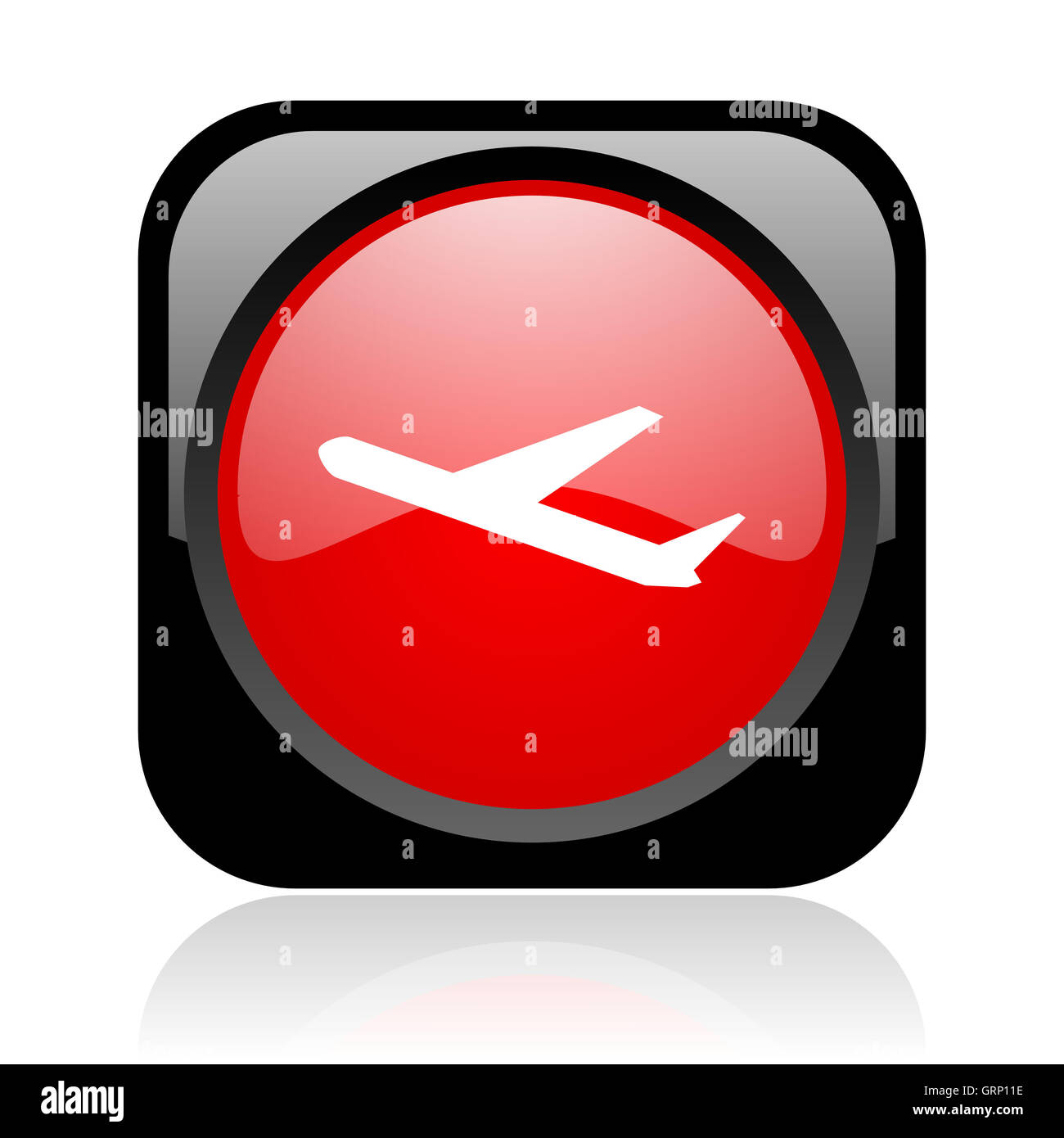 airplane black and red square web glossy icon Stock Photo - Alamy