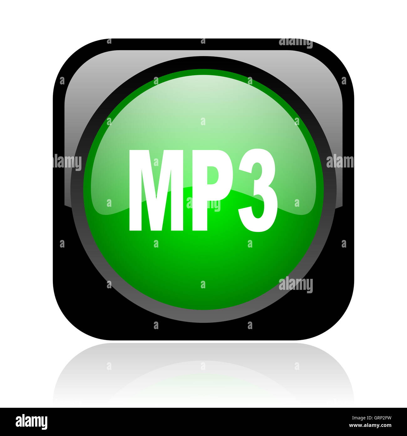 mp3 black and green square web glossy icon Stock Photo - Alamy