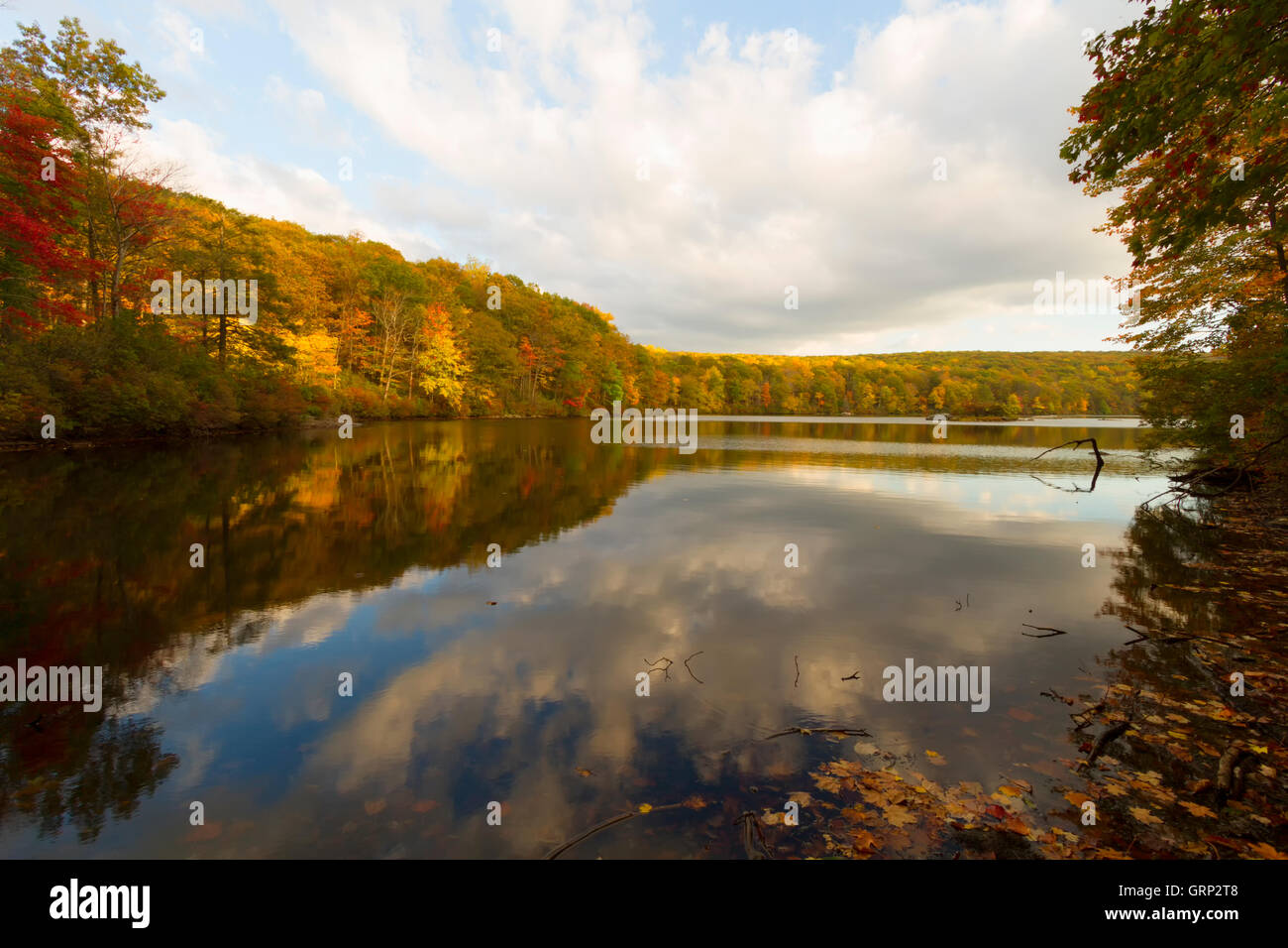 Fall landscape with the forest lake at sunset Stock Photo - Alamy