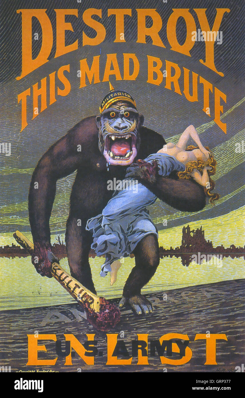 DESTROY THIS MAD BRUTE - ENLIST American WW1 recruiting poster designed ...