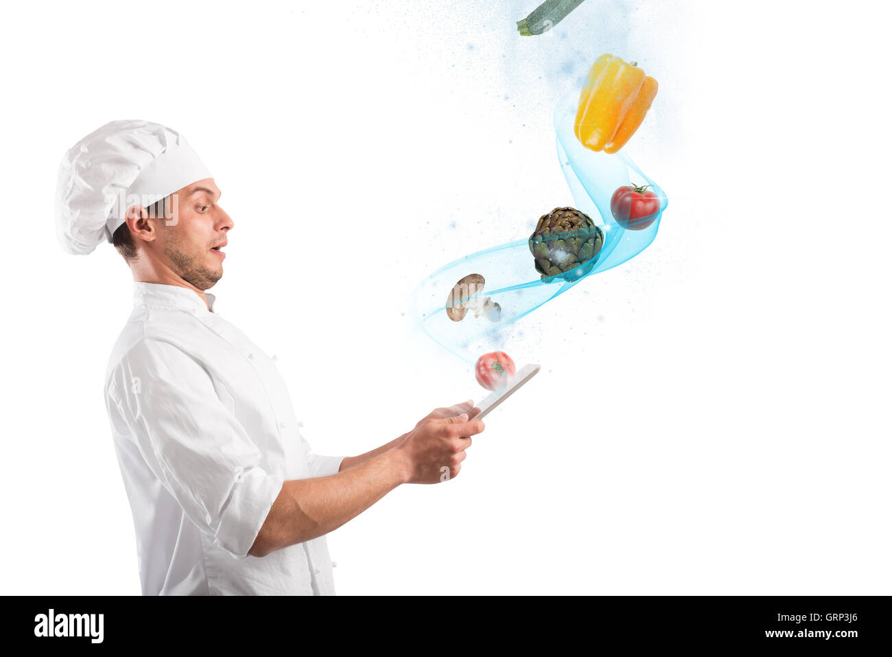 Man cooking recipe on Cut Out Stock Images & Pictures - Alamy