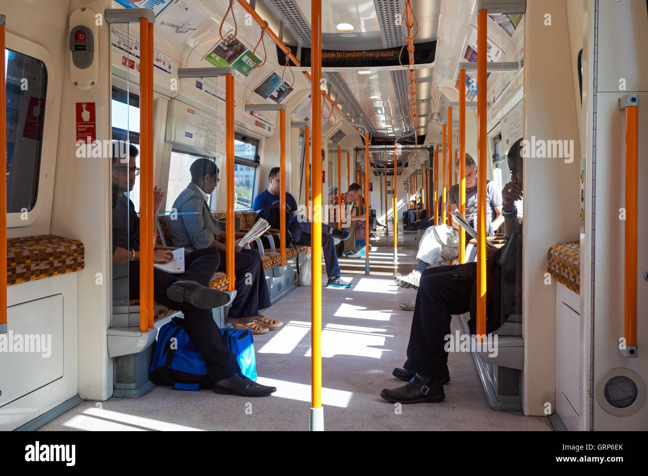 Passengers inside Overground carriage, London England United Kingdom UK ...