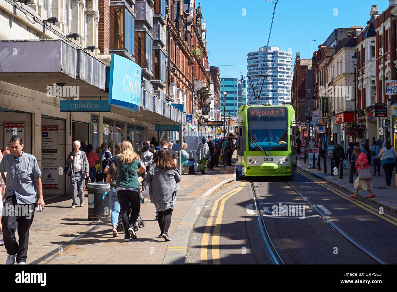 Tram in Croydon on George Street, London England United Kingdom UK ...