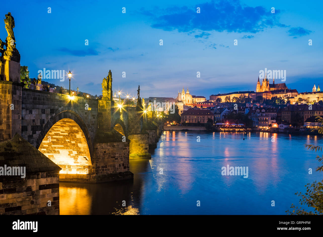 Views of the River Vltava, Charles Bridge and the Castle beyond. Prague ...