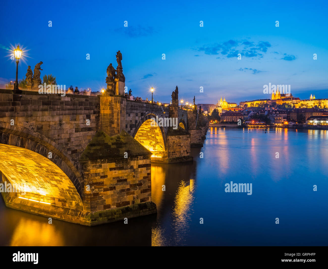 Views of the River Vltava, Charles Bridge and the Castle beyond. Prague ...