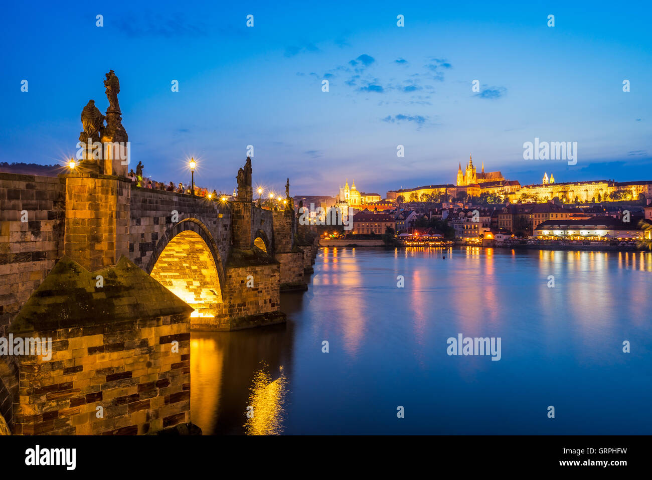 Views of the River Vltava, Charles Bridge and the Castle beyond. Prague ...