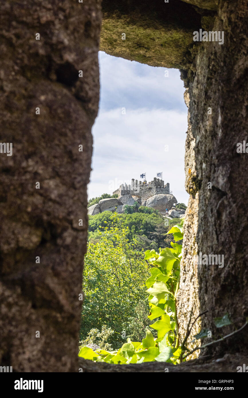 Looking out one of the windows of the Castle of the Moors to another ...
