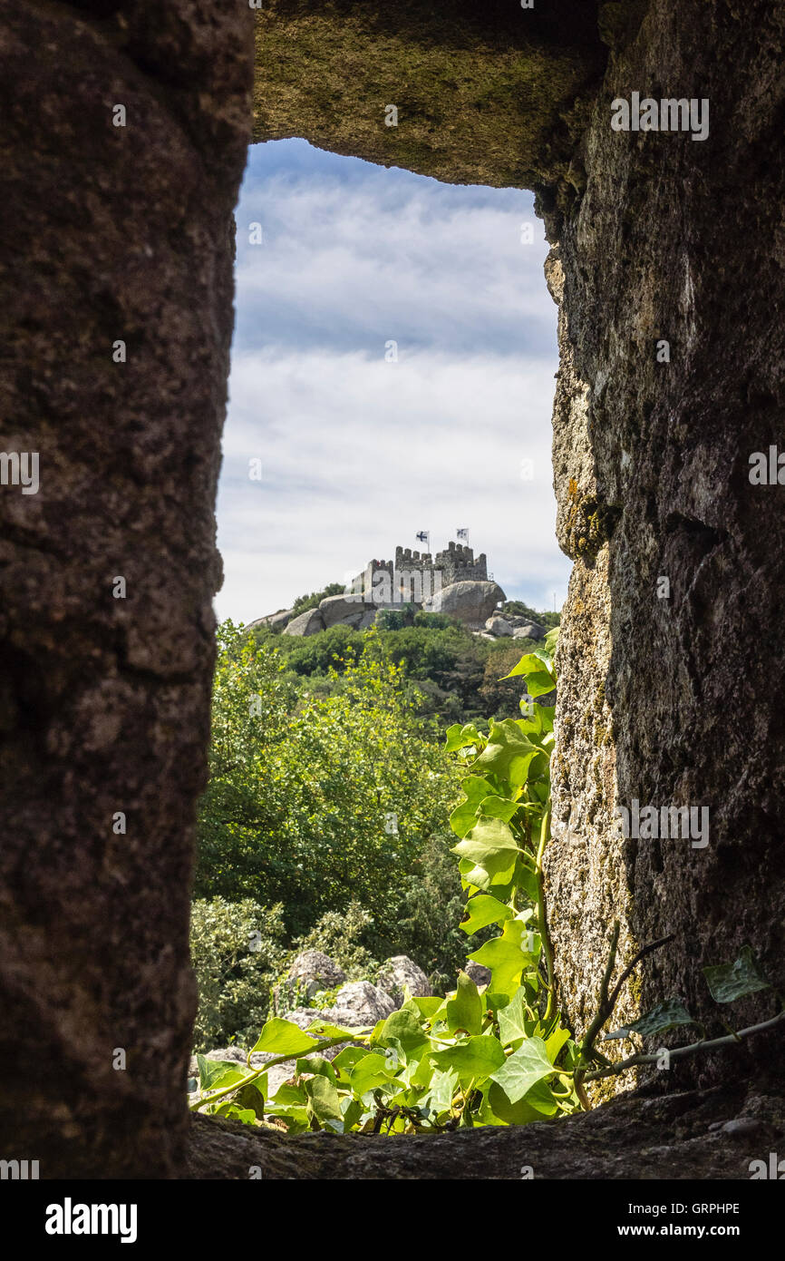 Looking out one of the windows of the Castle of the Moors to another ...