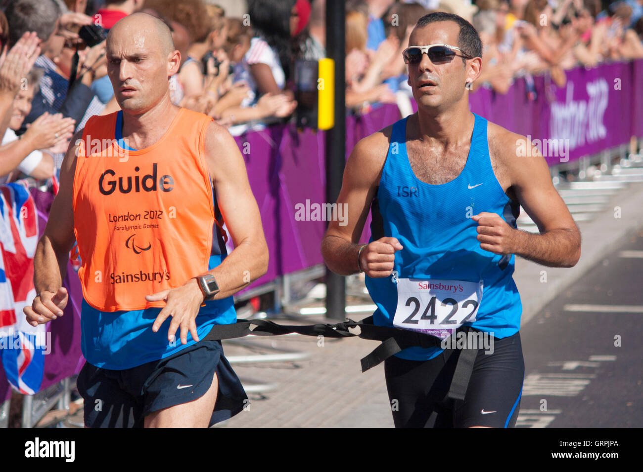 London 2012 paralympics marathon. Gad Yarkoni and guide Stock Photo - Alamy