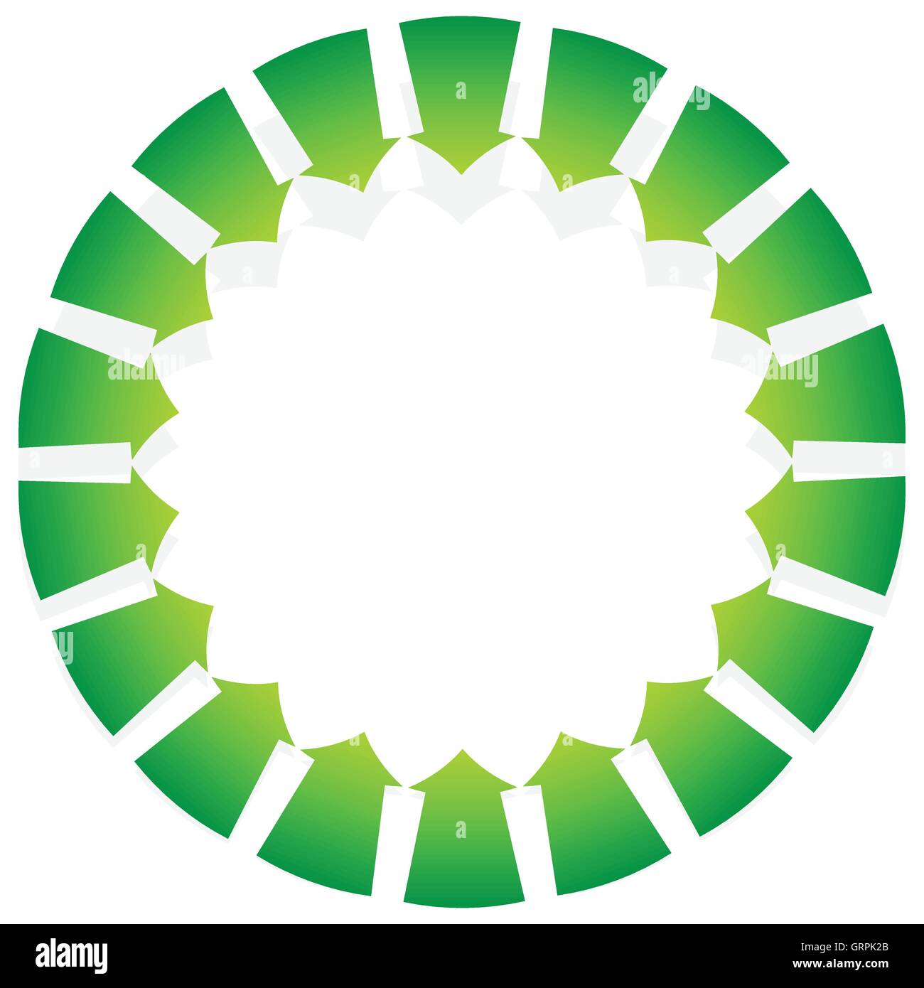 Rotating green arrows point inwards / inside. Abstract shape with green ...