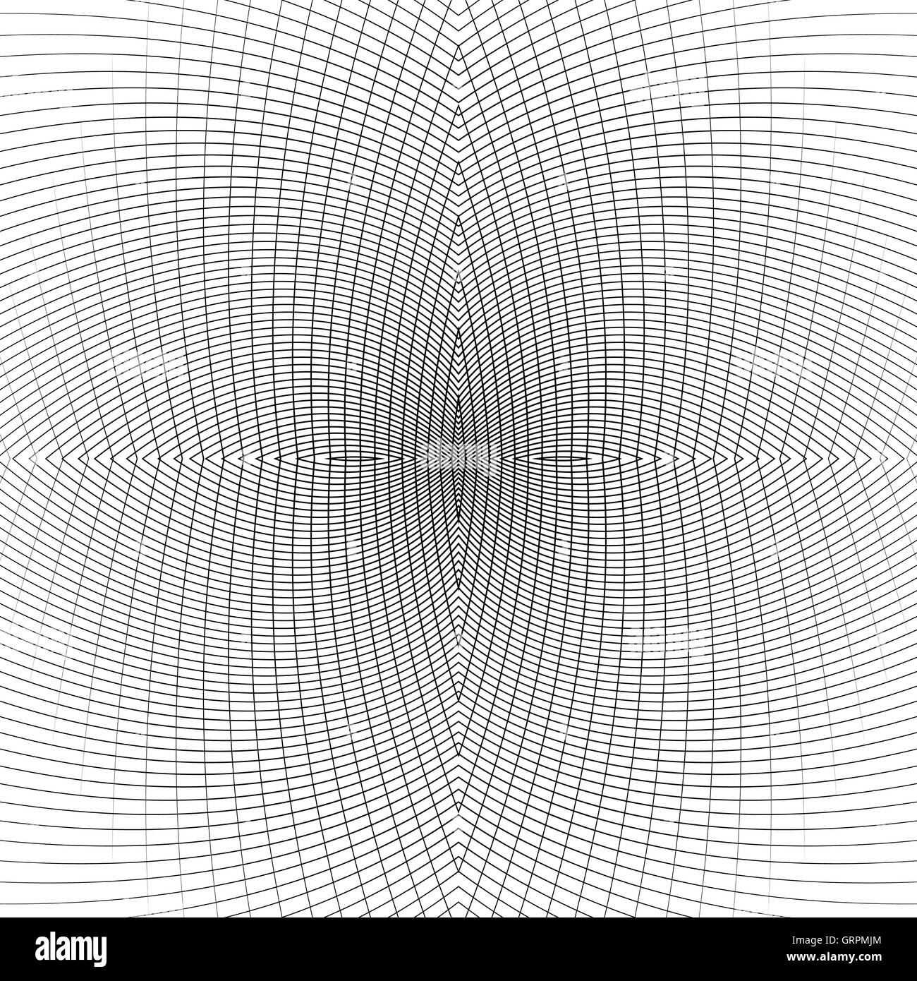 Grid of distorted dynamic lines. Repeatable. Curved lines geometric monochrome mesh. Reticulate ...