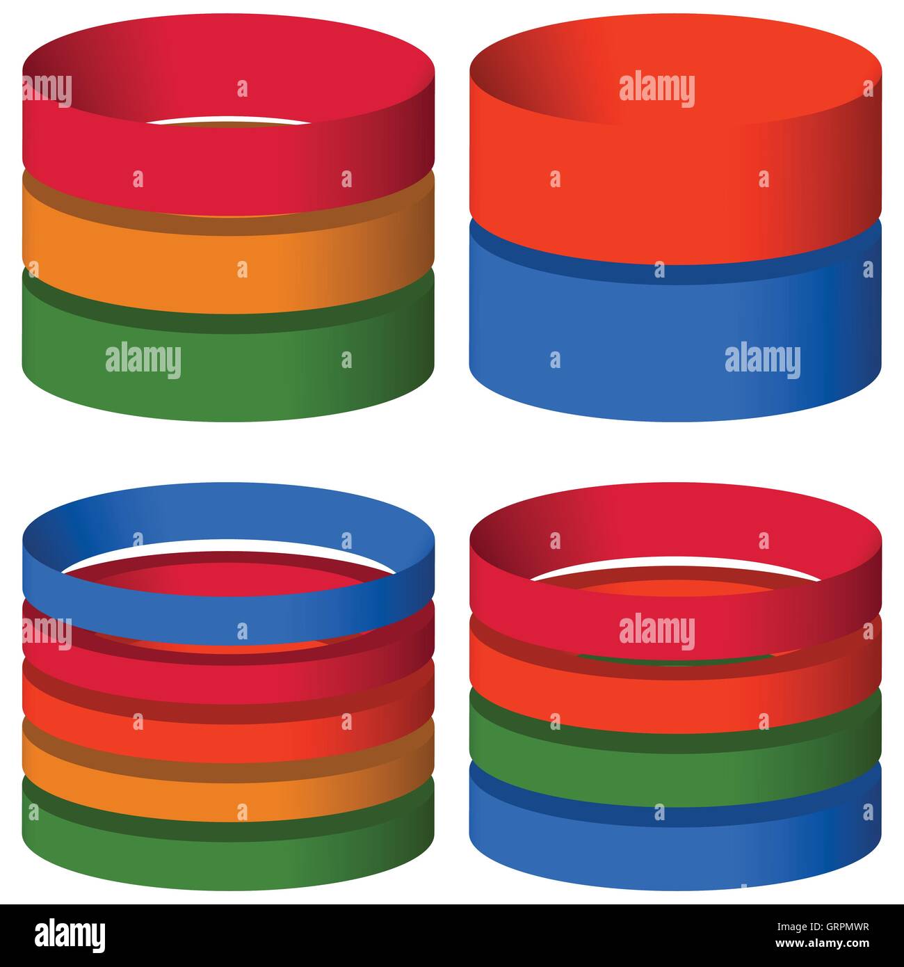 Multicolor segmented 3d cylinders, cylinder icons. Elements for levels ...