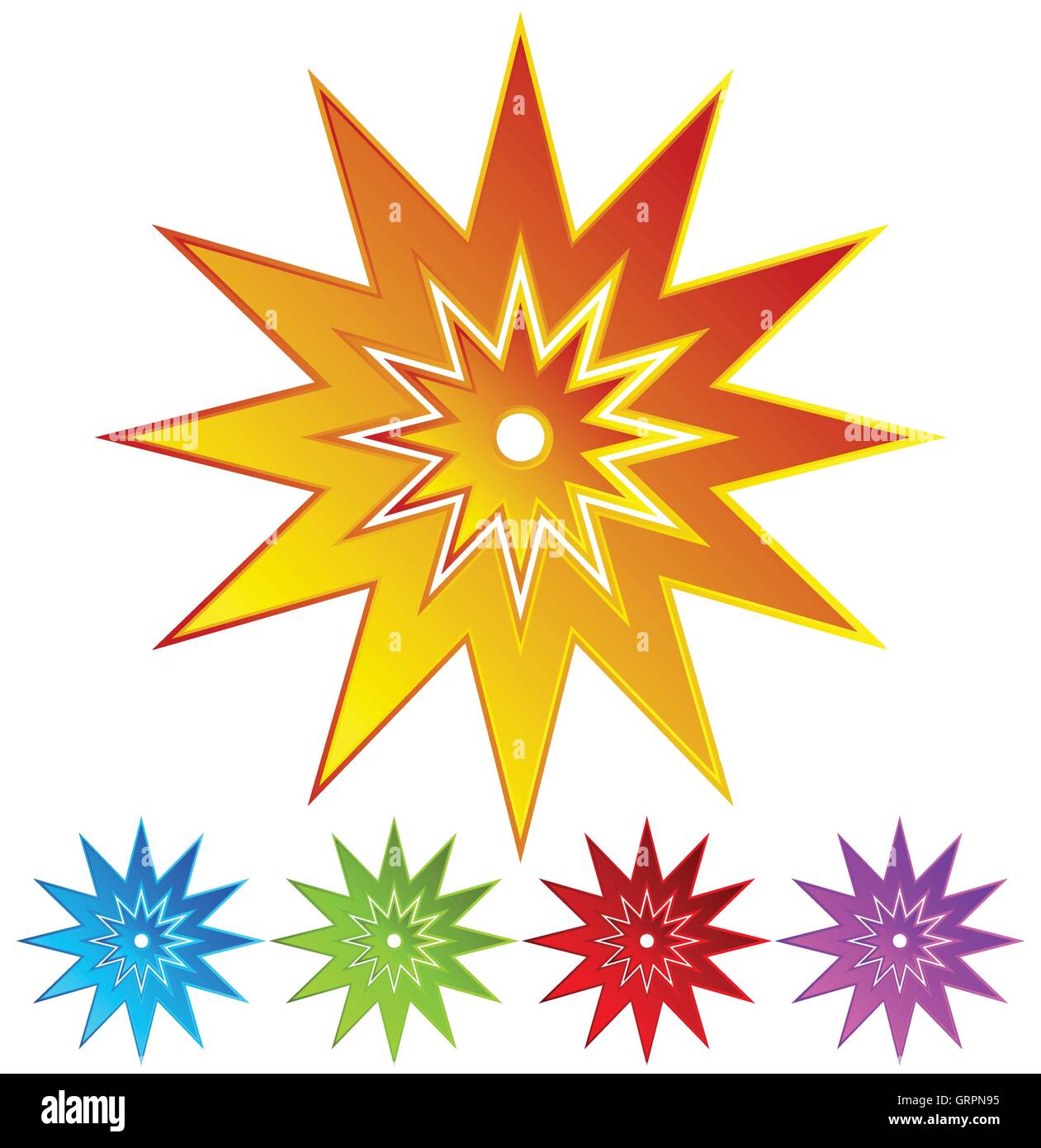 Sparkle, flash shape in 5 colors - Colorful, retro design elements ...