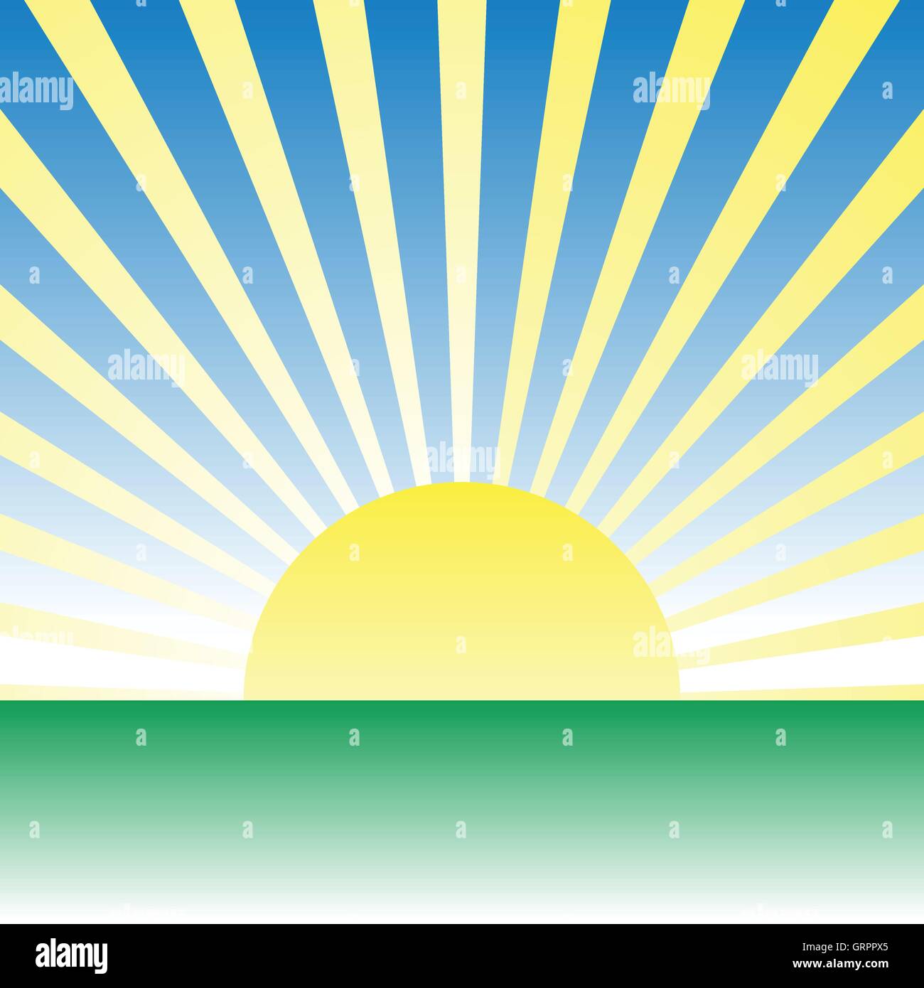 Sunrise, dawn over green meadow. Vector drawing Stock Vector Image ...