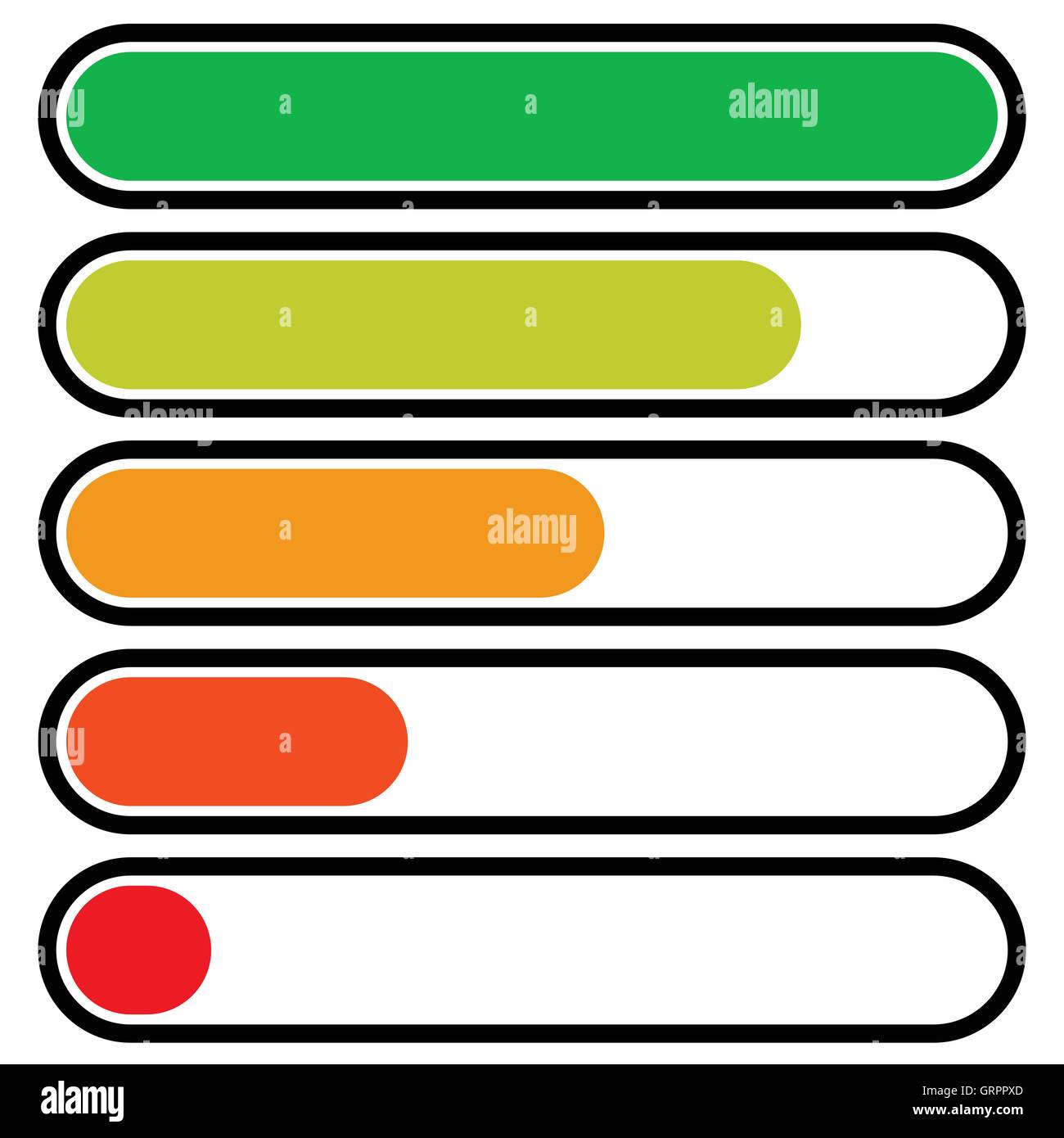5-step progress, load bars in sequence. Step, phase, level, completion ...
