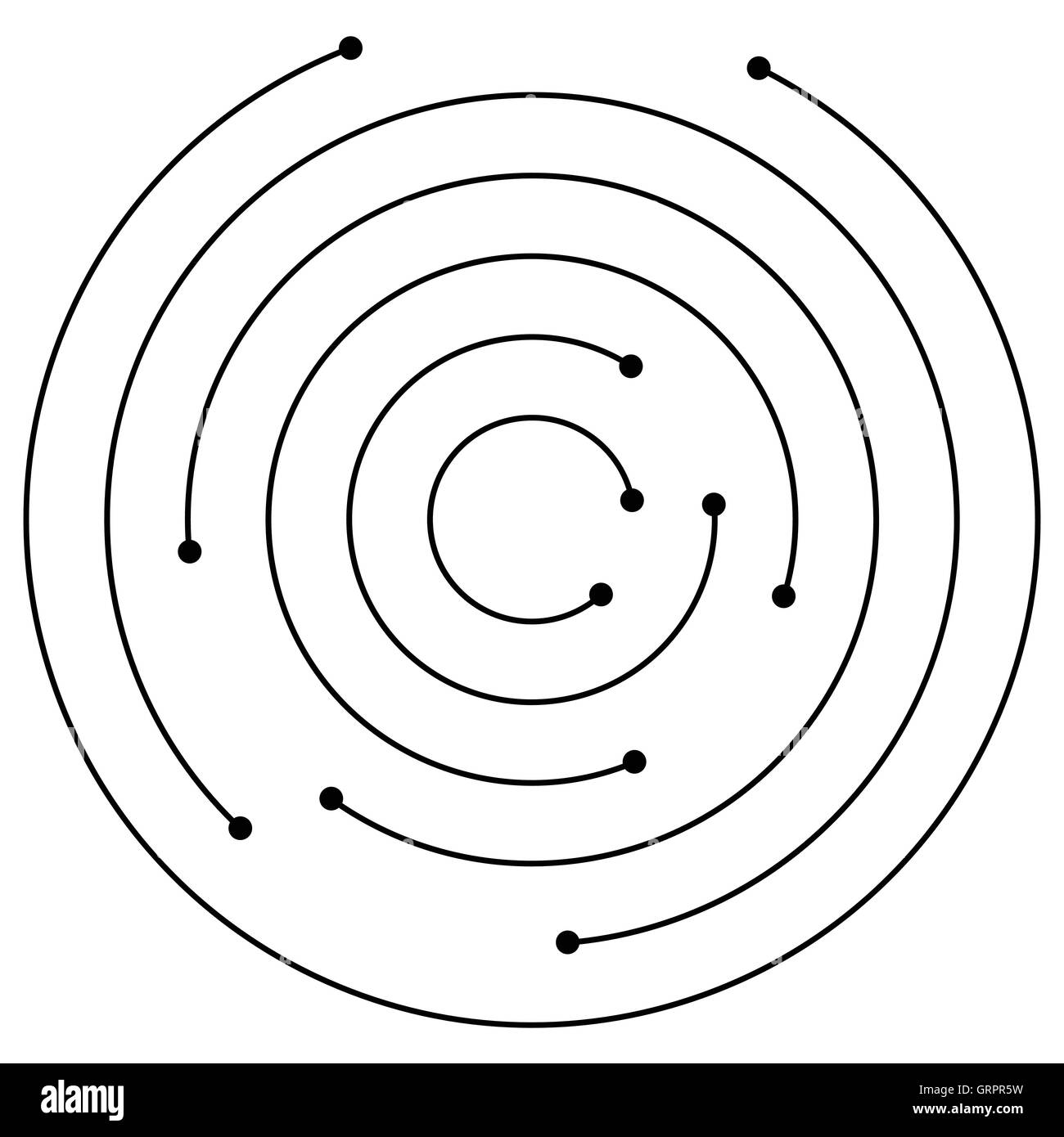 Random concentric circles with dots. Circular, spiral design element ...