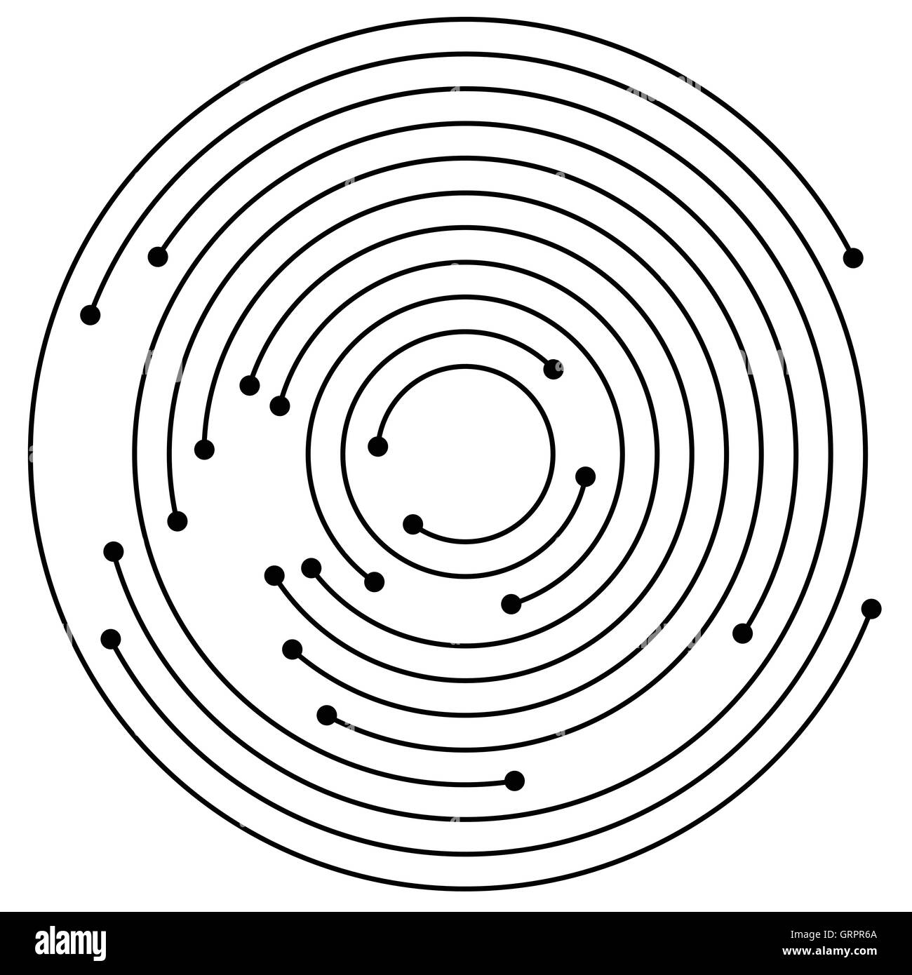 Random concentric circles with dots. Circular, spiral design element ...