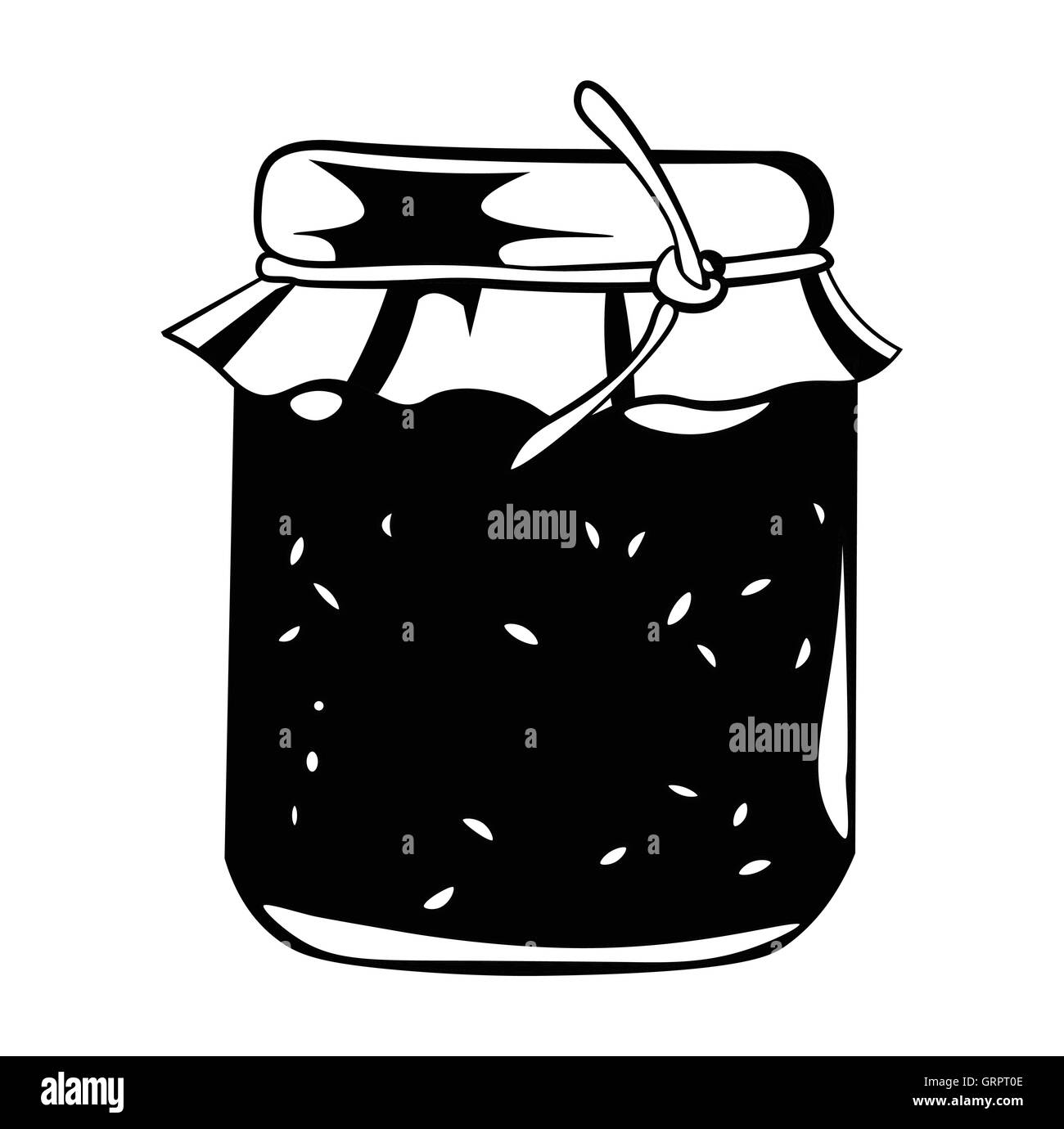 Glass jar with homemade jam. Cartoon vector strawberry jam isolated on ...