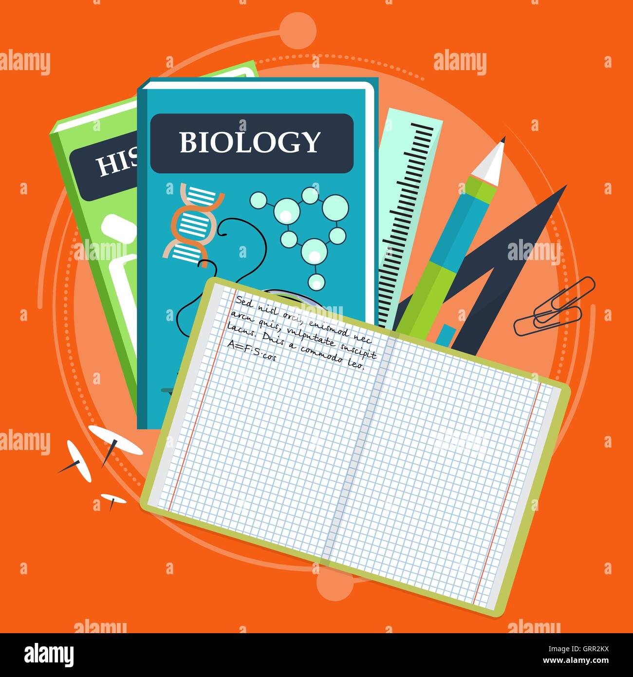 Books and school process. Writing Drawing in zoshite. Office ...