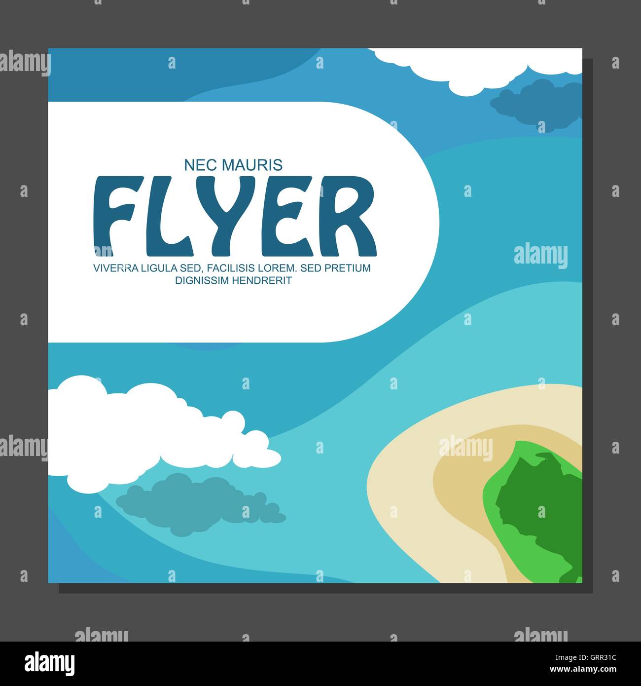 Flyer in flat style with a map of the island to travel and vacation on ...