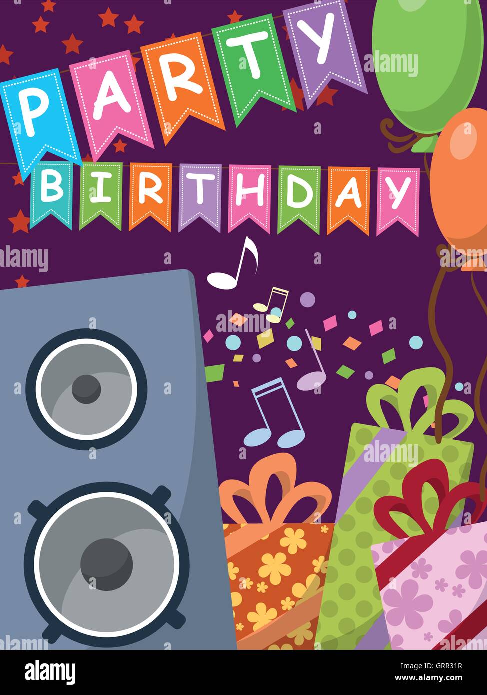 Birthday card with audio speakers, gifts and flags. Vector Stock Vector ...