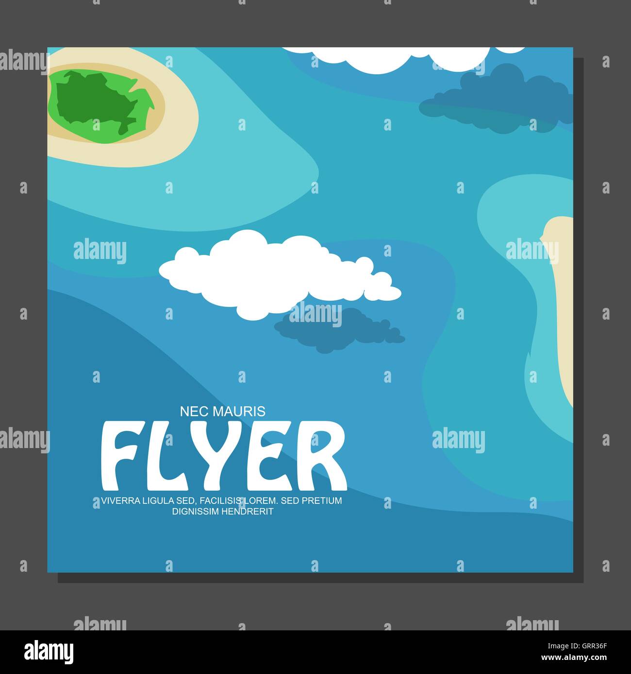 Flyer in flat style with a map of the island to travel and vacation on ...