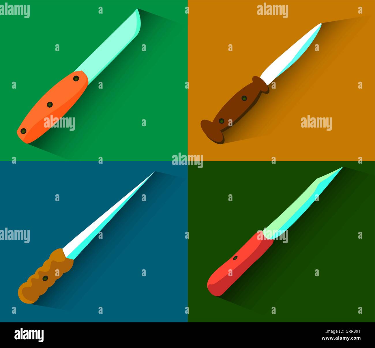 Set of four knives with long shadows. Flat design. Vector Stock Vector ...