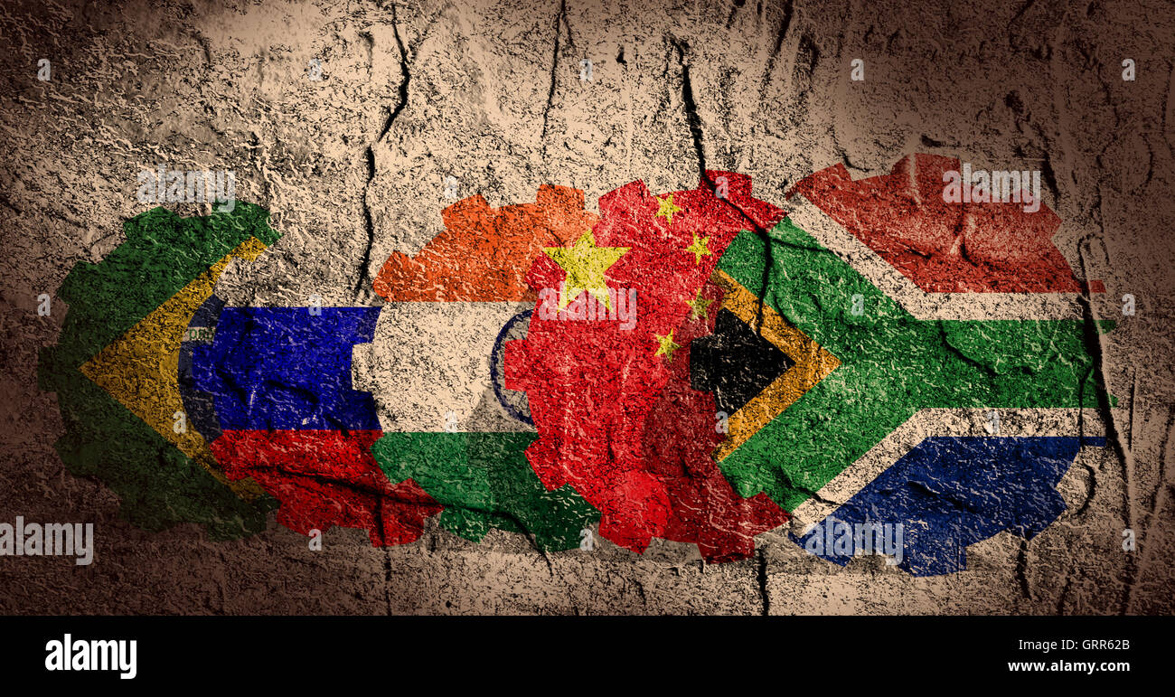 BRICS union members national flags on gears Stock Photo - Alamy