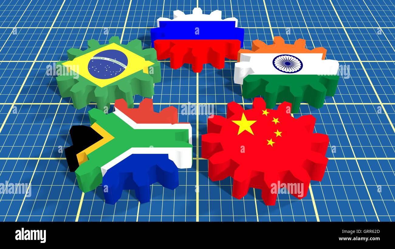 BRICS union members national flags on gears Stock Photo - Alamy