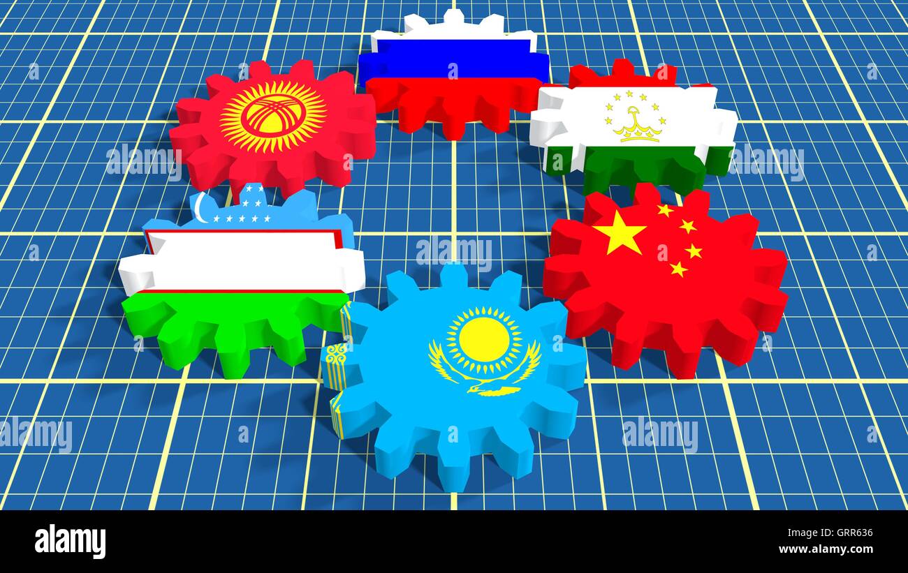 Shanghai Cooperation Organisation members national flags on gears Stock ...